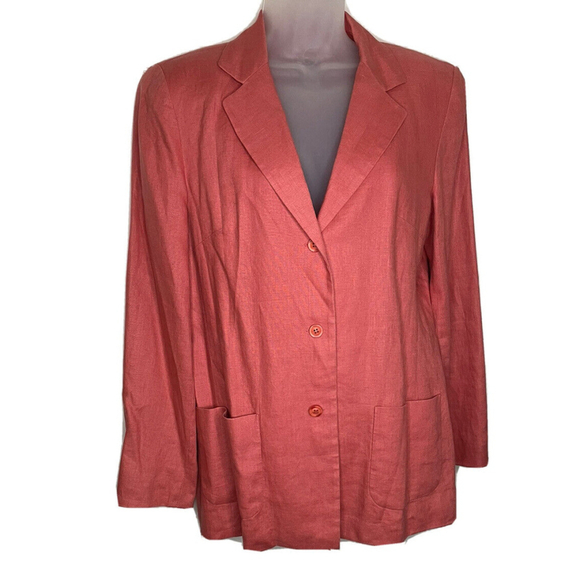 Rafaella | Jackets & Coats | Vintage Womens Linen Jacket Blazer 8 Coral ...